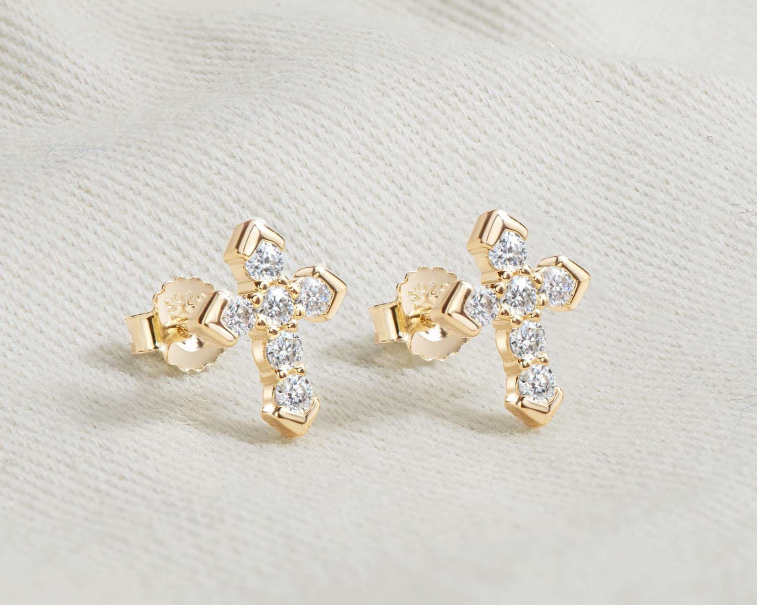 DYUNQ Cross Moissanite Gold Earrings in Sterling Silver for Women and Men, Hypoallergenic Stud Earrings for Sensitive Ears, Christian Faith Valentine's Day Jewelry Gifts