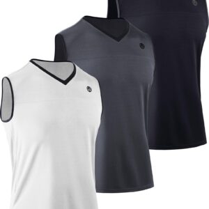 NELEUS Men's 3 Pack Running Tank Tops V Neck Sleeveless Athletic Shirts,5122,Black/Grey/White,S