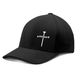 nail cross christian trucker hat - adjustable cotton flex fit hat - breathable mesh side for casual wear (us, alpha, large, x-large, black)