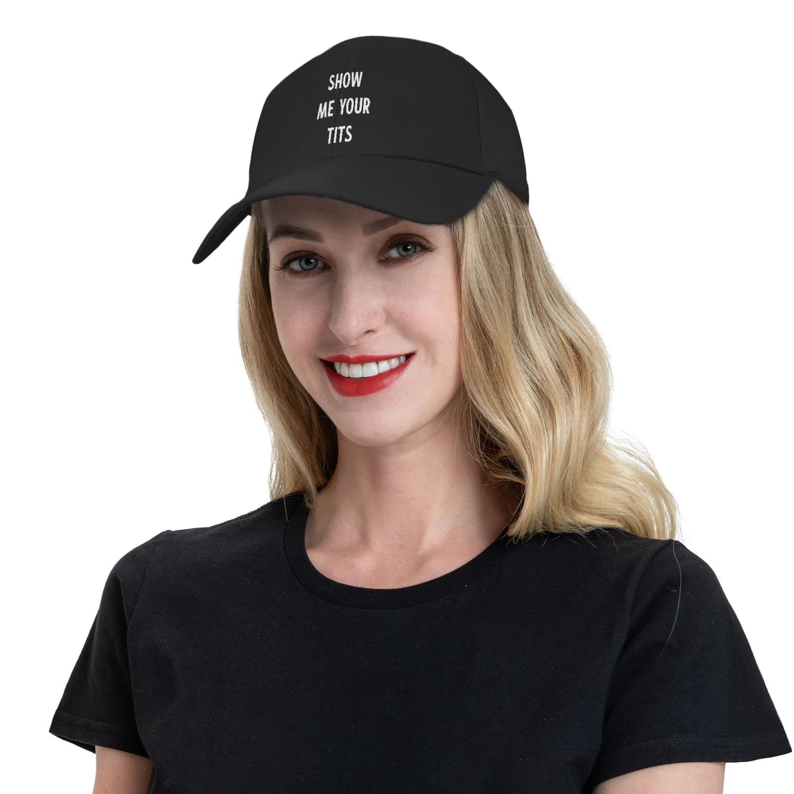 Too Teensy Show Me Your Tits Hats for Men Women Teens Vintage Adjustable Baseball Cap Fitted Trucker Hat Black