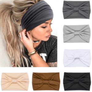 ivaryss wide headbands for women, neutral knotted head wraps turbans, large african style head bands hair accessories, 6 pack