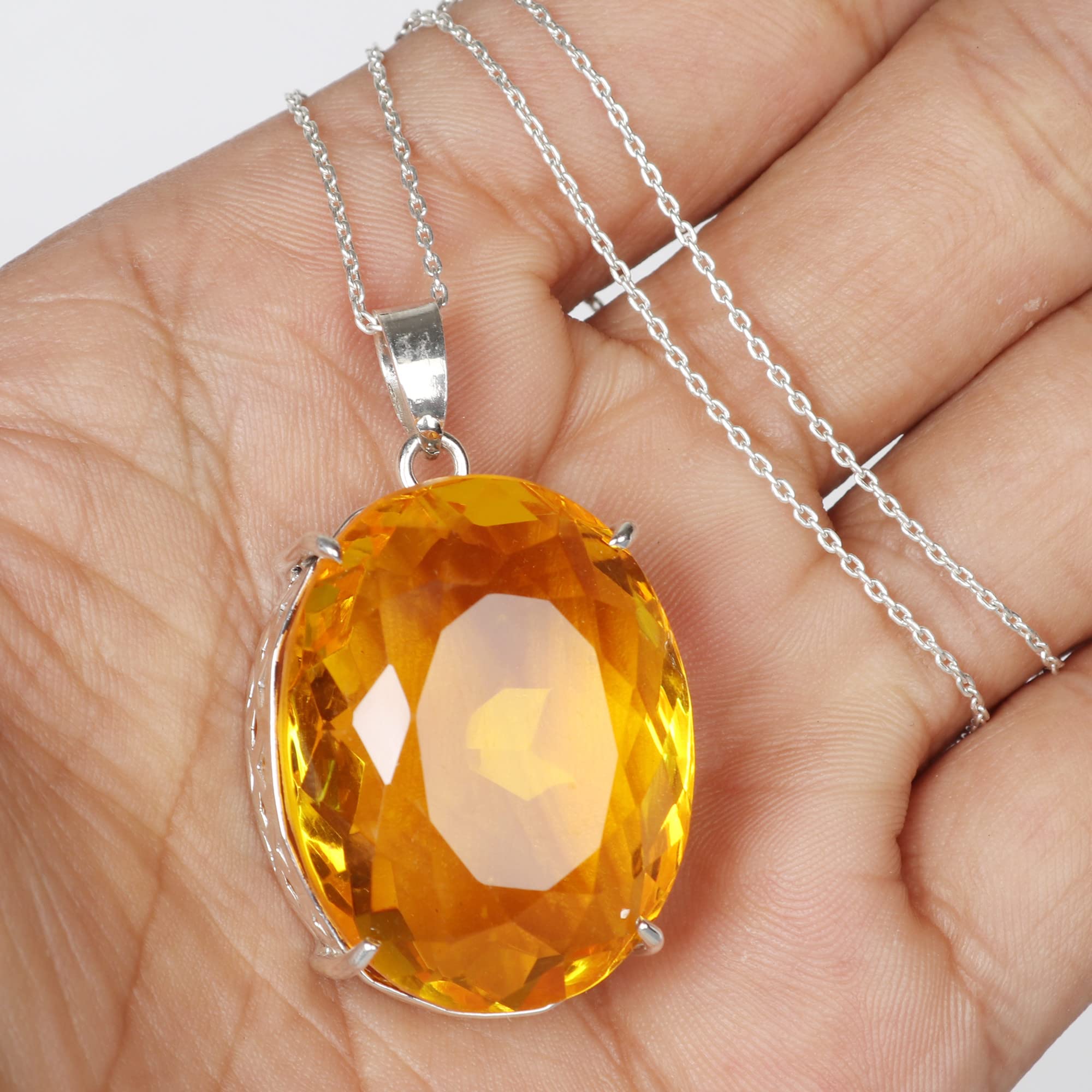 GEMHUB 13.61 GM Oval Cut Yellow Citrine, 925 Sterling Silver Pendant, Loose Gemstone Pendant For Women Party Wear Pendant