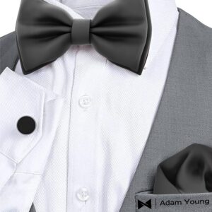 Adam Young Men's Bow Ties with Handkerchief & Cufflinks Pre-Tied Style Formal Satin Classic Bowtie for Tuxedo Faux Silk