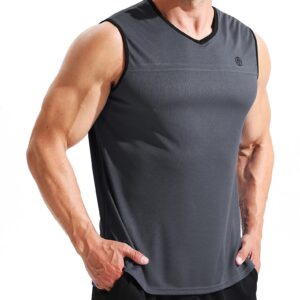 NELEUS Men's 3 Pack Running Tank Tops V Neck Sleeveless Athletic Shirts,5122,Black/Grey/White,S