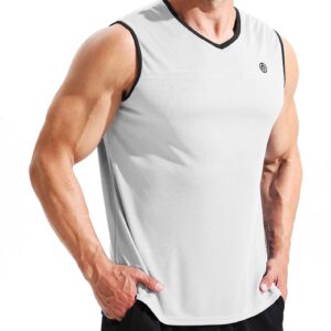 NELEUS Men's 3 Pack Running Tank Tops V Neck Sleeveless Athletic Shirts,5122,Black/Grey/White,S