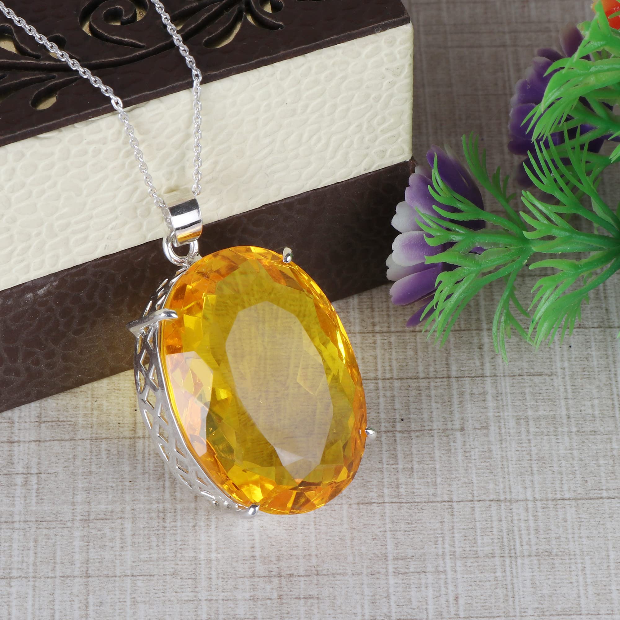 GEMHUB 13.61 GM Oval Cut Yellow Citrine, 925 Sterling Silver Pendant, Loose Gemstone Pendant For Women Party Wear Pendant