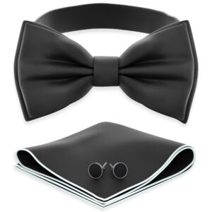 adam young men's bow ties with handkerchief & cufflinks pre-tied style formal satin classic bowtie for tuxedo faux silk