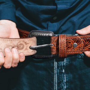 RAW HYD Leather Western Belts for Men - Cowboy Belts for Men - Mens Western Belt w/Buckle - 1.5" Wide Mens Cowboy Belt