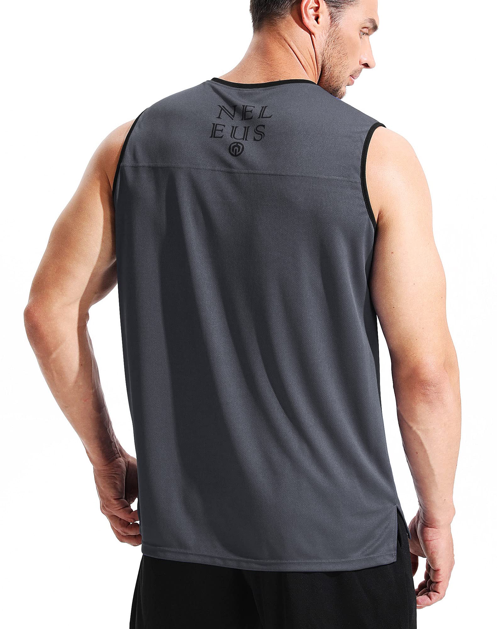 NELEUS Men's 3 Pack Running Tank Tops V Neck Sleeveless Athletic Shirts,5122,Black/Grey/White,S