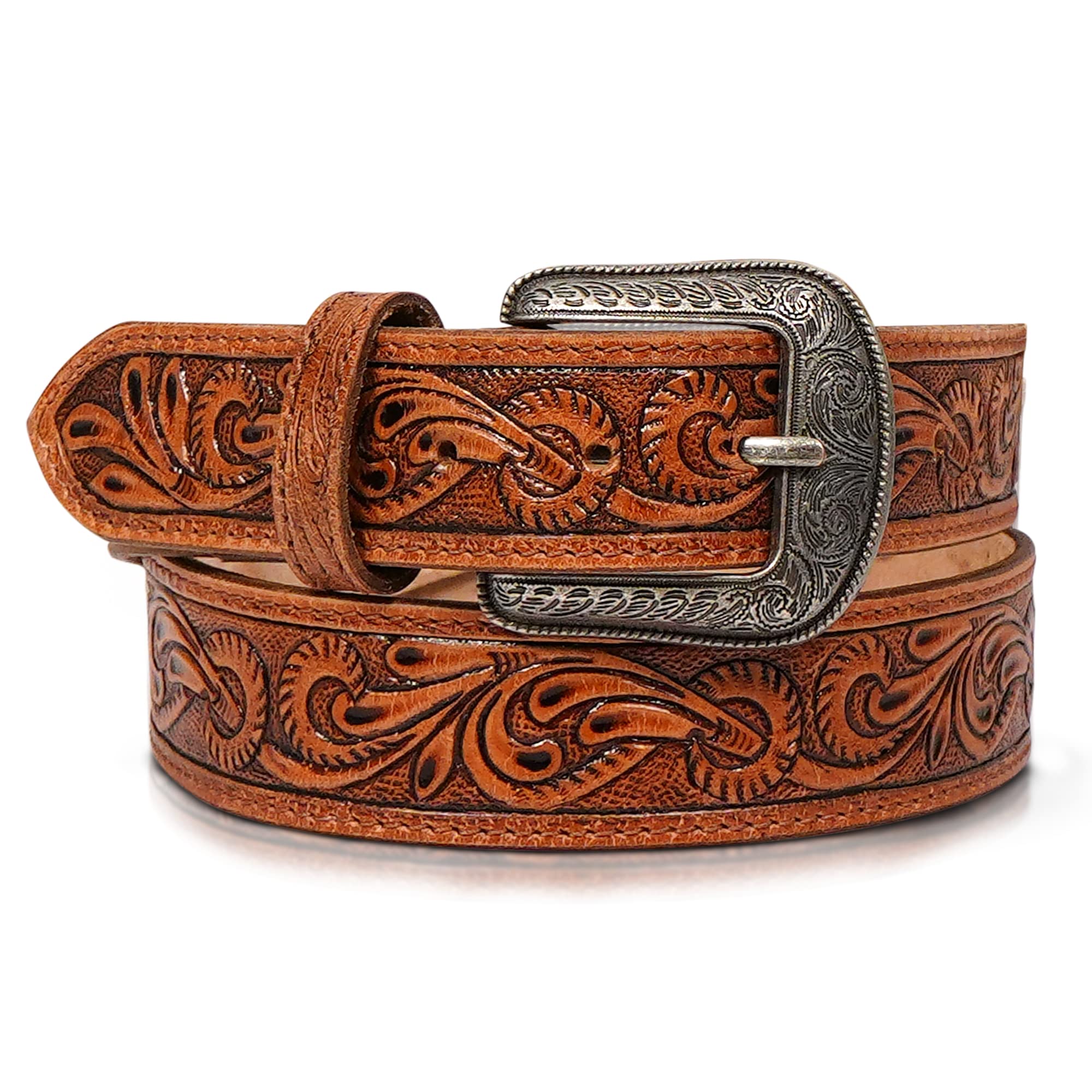 RAW HYD Leather Western Belts for Men - Cowboy Belts for Men - Mens Western Belt w/Buckle - 1.5" Wide Mens Cowboy Belt