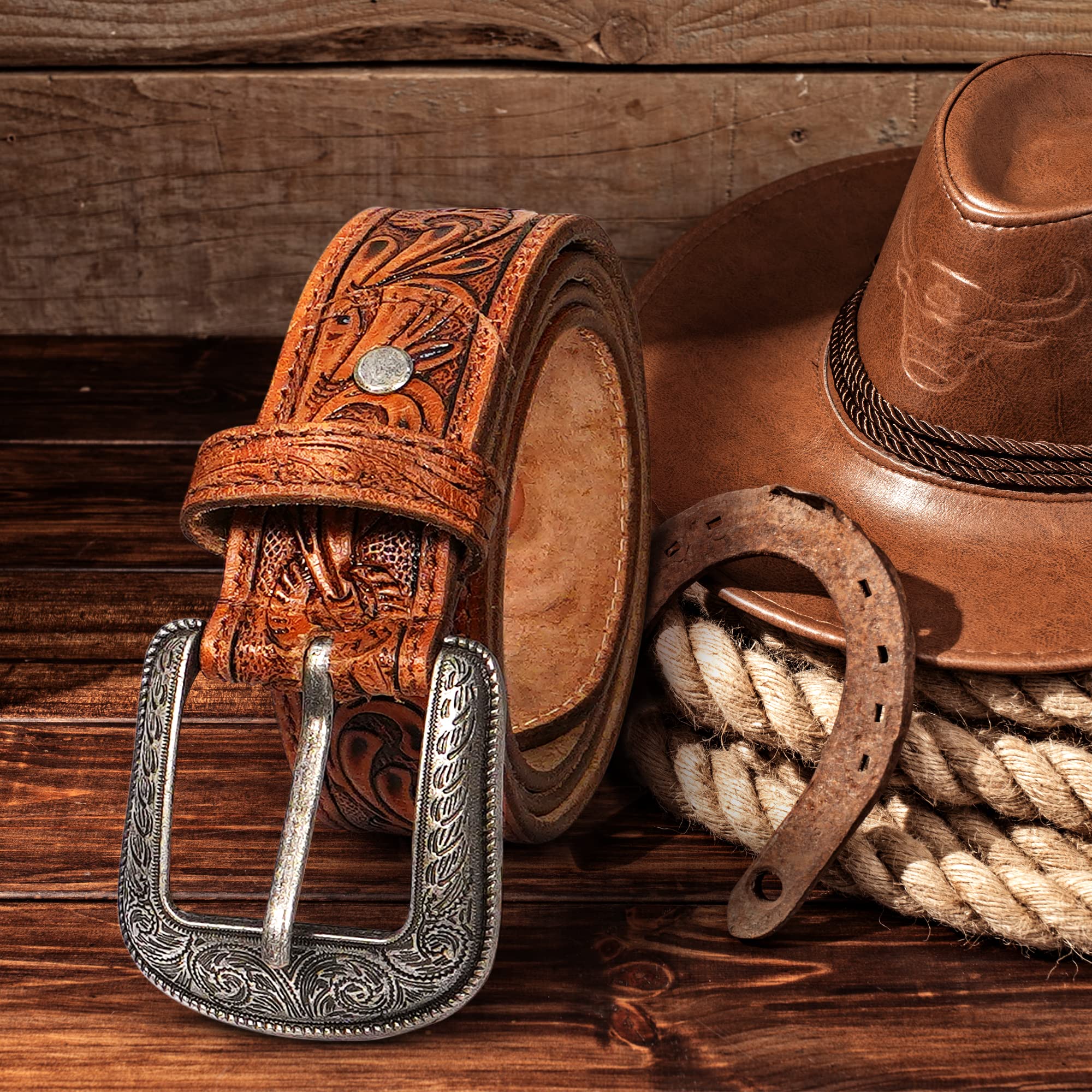 RAW HYD Leather Western Belts for Men - Cowboy Belts for Men - Mens Western Belt w/Buckle - 1.5" Wide Mens Cowboy Belt