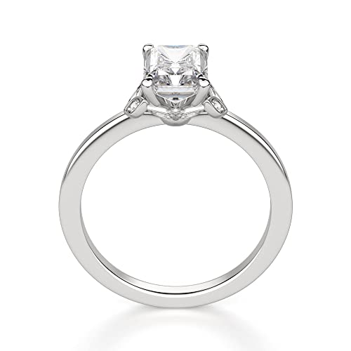 Moissanite Radiant Cut 1.55 Carat White Excellent VVS Moissanite Diamond in 14K Solid Gold solitaire Engagement Wedding Ring For Bridal Statement Ring (Sterling Silver, 4)