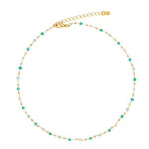 futimely bohemia green beaded beads choker necklace for women,simple fresh green beaded square round bead choker necklace fashion jewelry (gold)