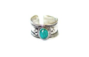 boho blue stabilized-turquoise adjustable cuff ring | stainless steel statement jewelry from nepal