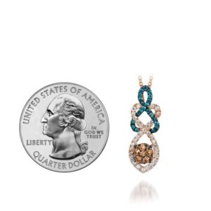 LE VIAN 1/2 Carat Diamond Interlocking Pendant Necklace for Women in 14k Rose Gold (Brown/Blue/G-H, VS2-SI1, cttw) on 18 Inch Chain with Lobster Claw Clasp