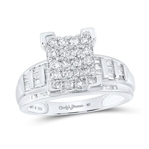 sterling silver round diamond rectangle cluster bridal wedding engagement ring 1 cttw