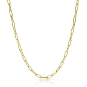 nuragold 10k yellow gold 3mm paperclip elongated rolo cable link chain pendant necklace, womens jewelry lobster clasp 16" 18" 20" 22" 24"