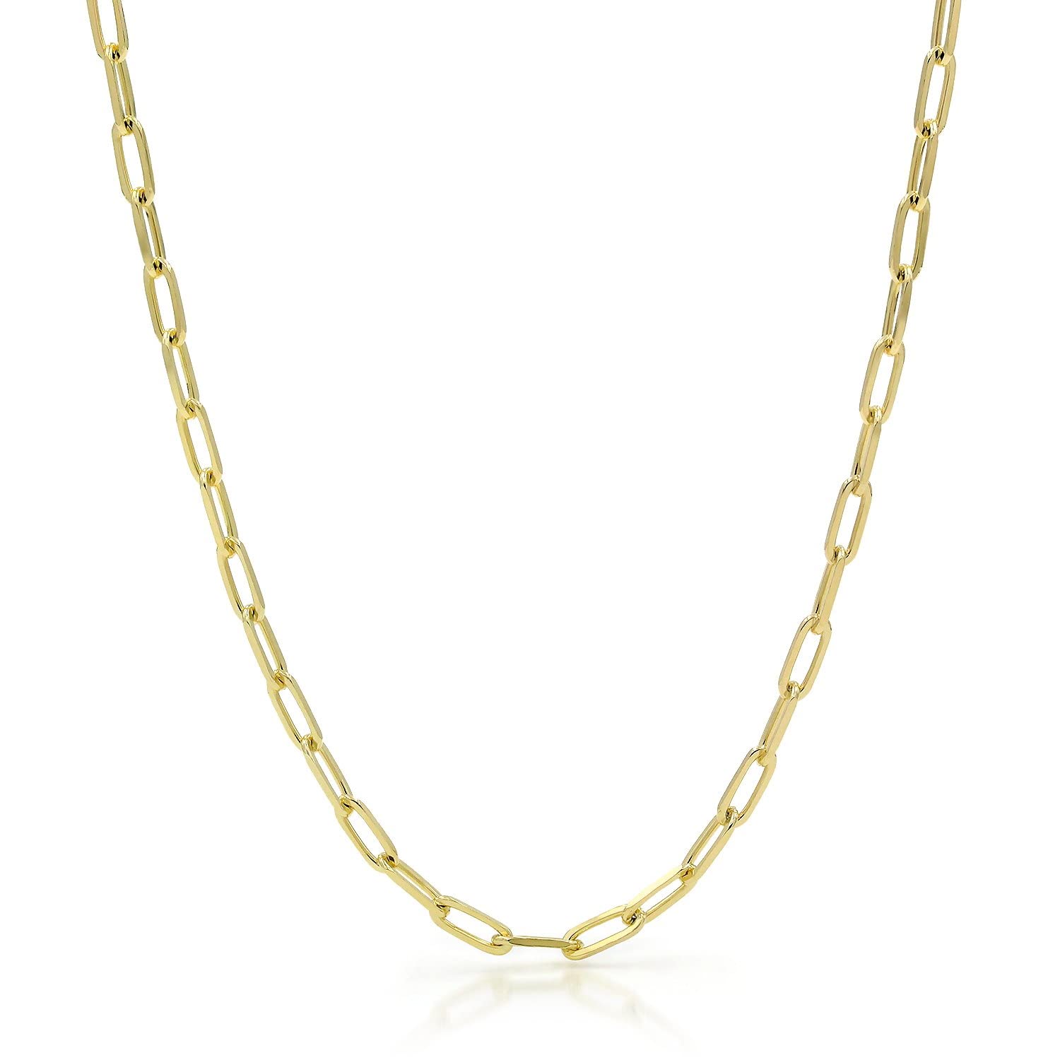 Nuragold 10k Yellow Gold 3mm Paperclip Elongated Rolo Cable Link Chain Pendant Necklace, Womens Jewelry Lobster Clasp 16" 18" 20" 22" 24"