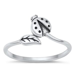 perfectjewelz ladybug leaf plain ring 925 sterling silver 9.6mm size 7