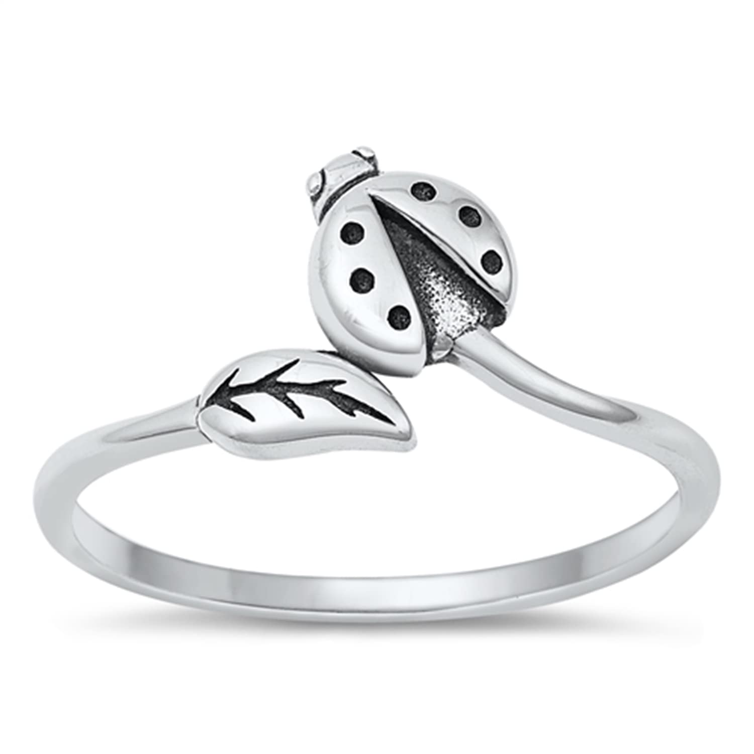 PERFECTJEWELZ Ladybug Leaf Plain Ring 925 Sterling Silver 9.6mm Size 7