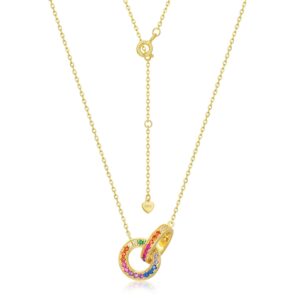 allnoel colorful cubic zirconia necklace gold sterling silver double ring necklace simple gold collarbone chain necklace for women girls