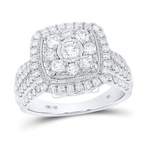 10kt white gold round diamond square bridal wedding engagement ring 1-1/2 cttw