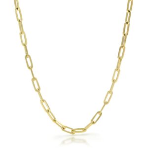 nuragold 10k yellow gold 4mm paperclip elongated rolo cable link chain pendant necklace, womens jewelry lobster clasp 16" 18" 20" 22" 24"