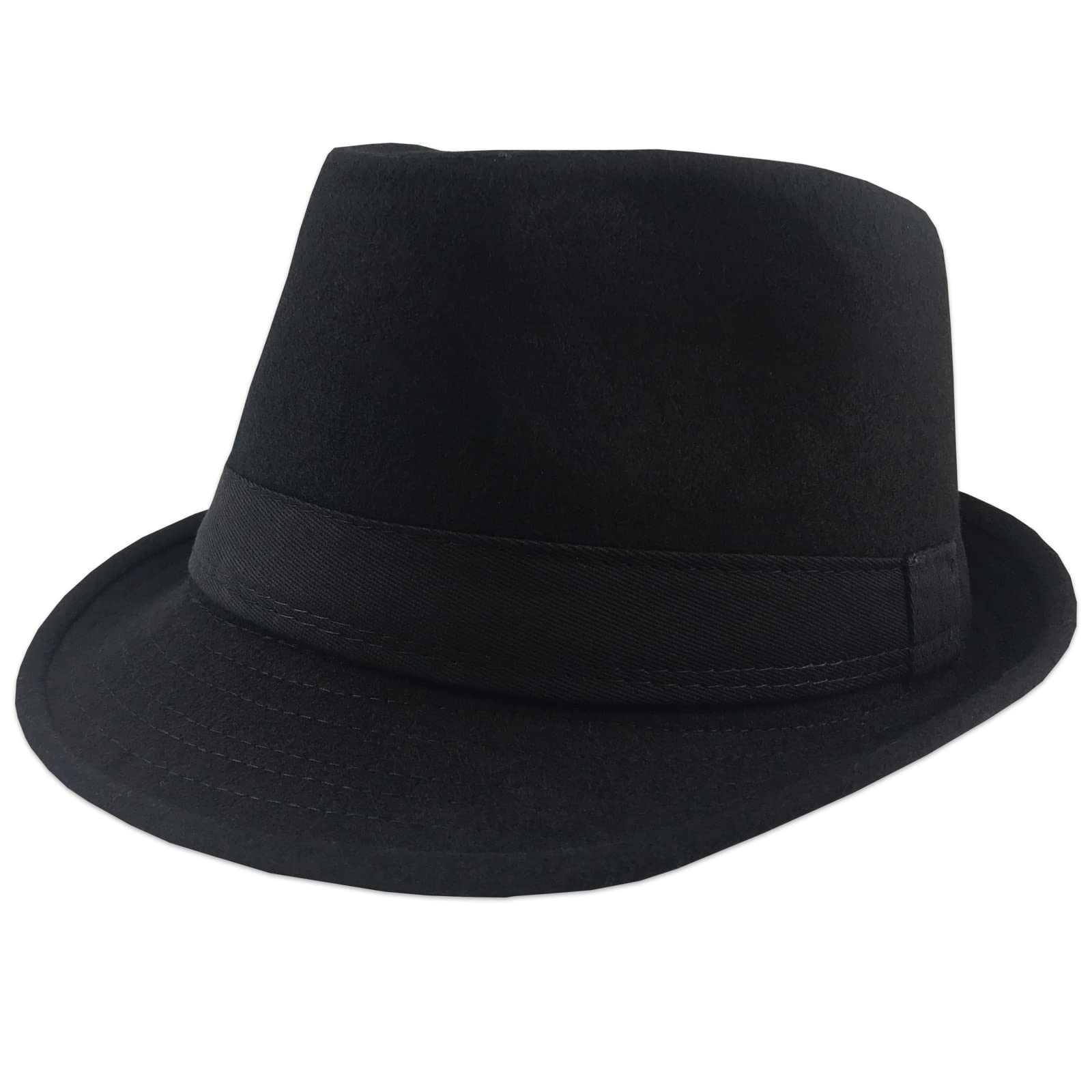 BTREEFLO Unisex Classic Timelessly Fedora Hat Short Brim Manhattan Structured Trilby Hat Fedoras Hats for Men Women Black