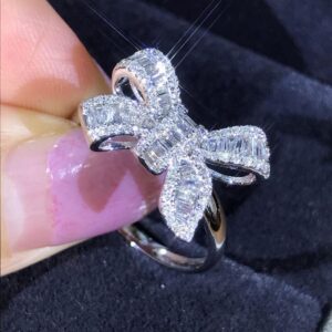 bow-knot style square diamond ring micro-inlaid women's beautiful luxury temperament engagement wedding ring (white, 5)