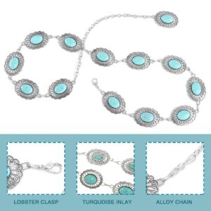 Navoky Turquoise Belly Body Chains Retro Silver Waist Chain Western Chain Belt Concho Belts Boho Body Accessories Jewelry for Women(S)