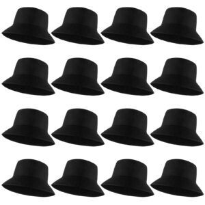 16 pcs solid color summer bucket hats for women unisex packable sun hat set lightweight fishman cap for holiday (black)