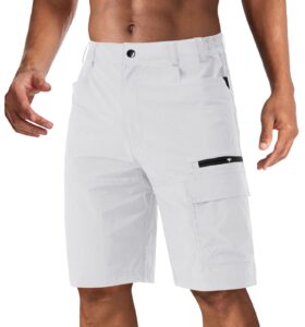 crysully mens summer outdoor shorts lightweight quick dry cargo casual hiking shorts with 5 zipper pockets white 34