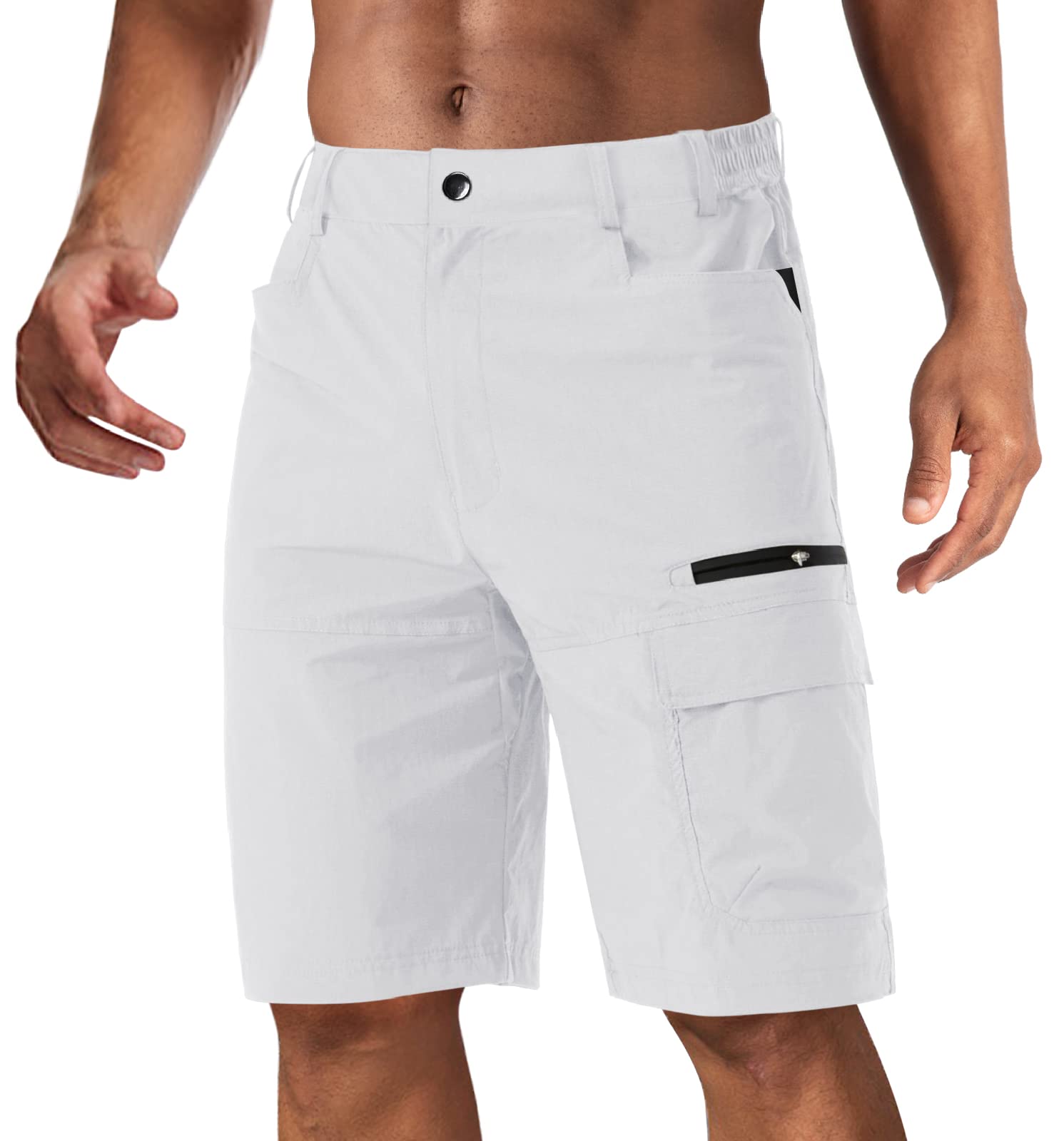 CRYSULLY Mens Summer Outdoor Shorts Lightweight Quick Dry Cargo Casual Hiking Shorts with 5 Zipper Pockets White 34