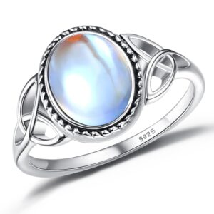 adramata 925 sterling silver moonstone ring for women 18k white gold plated rainbow moon stone rings victorian style gemstone solitaire oval moonstone ring size 8