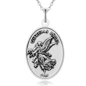 venicebee® guardian angel protect me medal protection charm beautiful solid 925 sterling silver pendant necklace made in italy + velvet pouch, polishing cloth, fine gift box