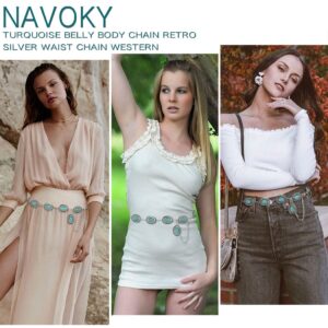 Navoky Turquoise Belly Body Chains Retro Silver Waist Chain Western Chain Belt Concho Belts Boho Body Accessories Jewelry for Women(S)