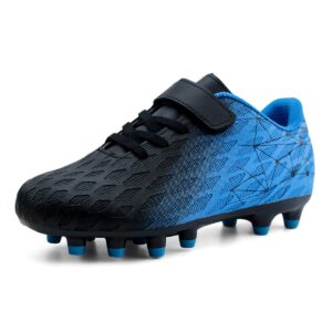 brooman kids firm ground soccer cleats boys girls athletic outdoor football shoes(9,black blue)