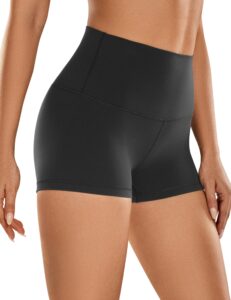 crz yoga womens butterluxe biker shorts 2.5 inches - high waisted yoga workout running volleyball spandex booty shorts black medium