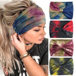 cakure boho wide headbands tie-dyed head bands thick head wraps knotted hairbands elastic non-slip turban sweatbands hair fashion bands for women and girls pack of 4 (type a)