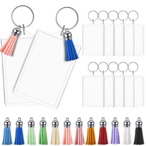 henoyso rectangle acrylic keychain blanks acrylic photo keychain picture frame keychain with tassels, 2 x 3 inch(12 sets)