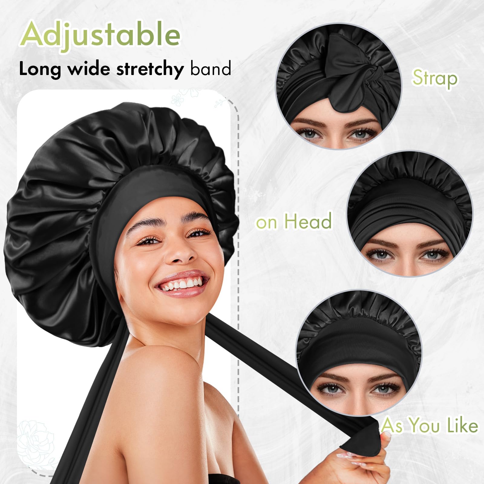 BONNET QUEEN Large Silk Bonnet for Sleeping Satin Bonnet Big Hair Bonnet Jumbo Braid Bonnet Double Layer Tie Bonnets Night Hair Wrap for Women Curly Hair Black