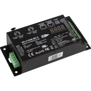 sirs-e 5 channel cv dmx rdm digital pwm decoder 8/16 bits for rgb & rgbw led lighting 12-24v dc ul recognized controller 5x8a dimmer 5809 sr-2108b-m5-5