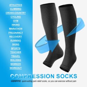 cerpite Open Toe Compression Socks Women & Men-2 Pairs 15-20 mmHg Knee High Stockings for Circulation Support