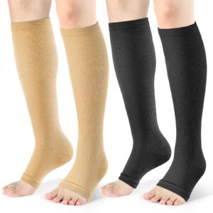 cerpite open toe compression socks women & men-2 pairs 15-20 mmhg knee high stockings for circulation support