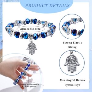 Sanfenly 10Pcs Evil Eye Bead Bracelet for Women Men Hamsa Hand Fatima Blue Eye Chakra Beaded Charm Stretch Bracelet Turkish Evil Eye Good Luck Protection Bracelet Evil Eye Jewelry Gift