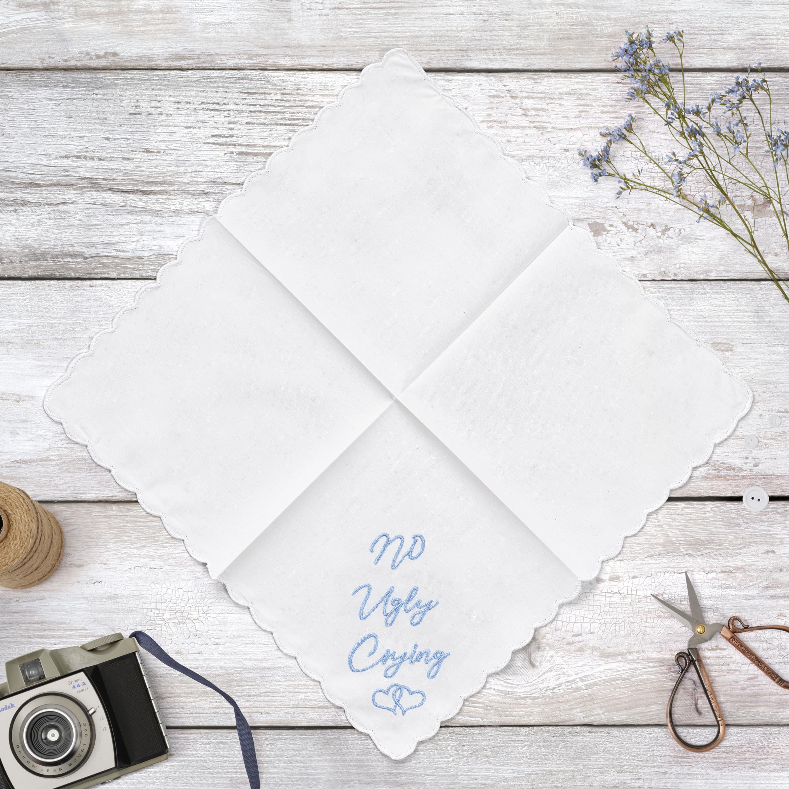 W&F GIFT Bridesmaid Gift For Wedding Handkerchief | No Ugly Crying Embroidered Handkerchief | Wedding Day Bride Gift – 6 Pack