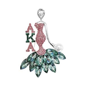 Greekin' It AKA Sorority Paraphernalia Brooch Pin for Women Greek (Sparkling Sliver Tone Accessory | Pink and Green Rhinestone), Green,Pink,Silver