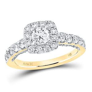 14kt yellow gold round diamond halo bridal wedding engagement ring 1-1/2 cttw