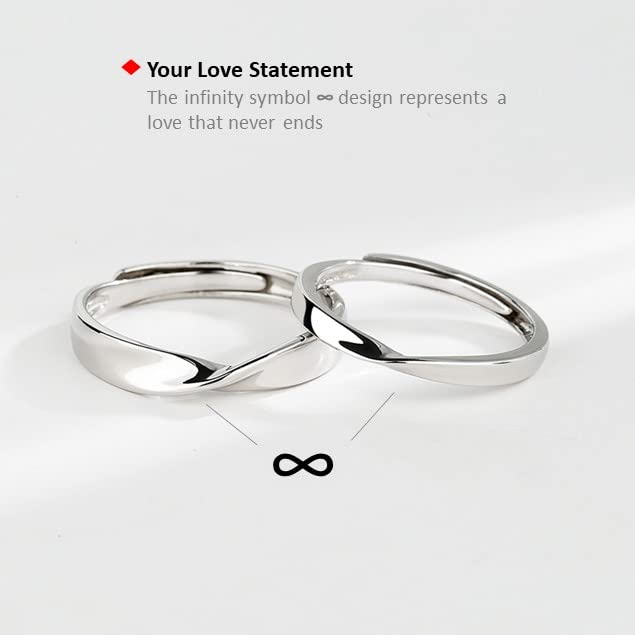 Cathay Select [New] Promise Rings, Sterling Silver Couple Rings, Adjustable, Infinity, I Love You Wedding Rings