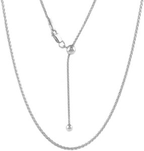 savlano 925 sterling silver italian solid 1.2mm diamond cut square wheat fox tail spiga adjustable bolo 14-24 inch chain necklace for women - made in italy comes with a gift box (white)